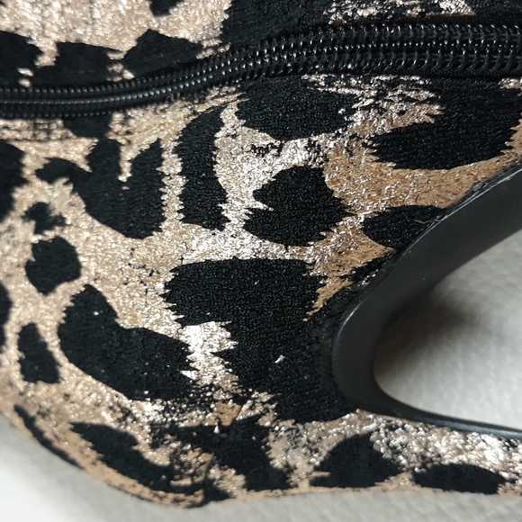 JustFab | Shoes | Shylan Leopard Print Stiletto Bootie Metallic Gold ...